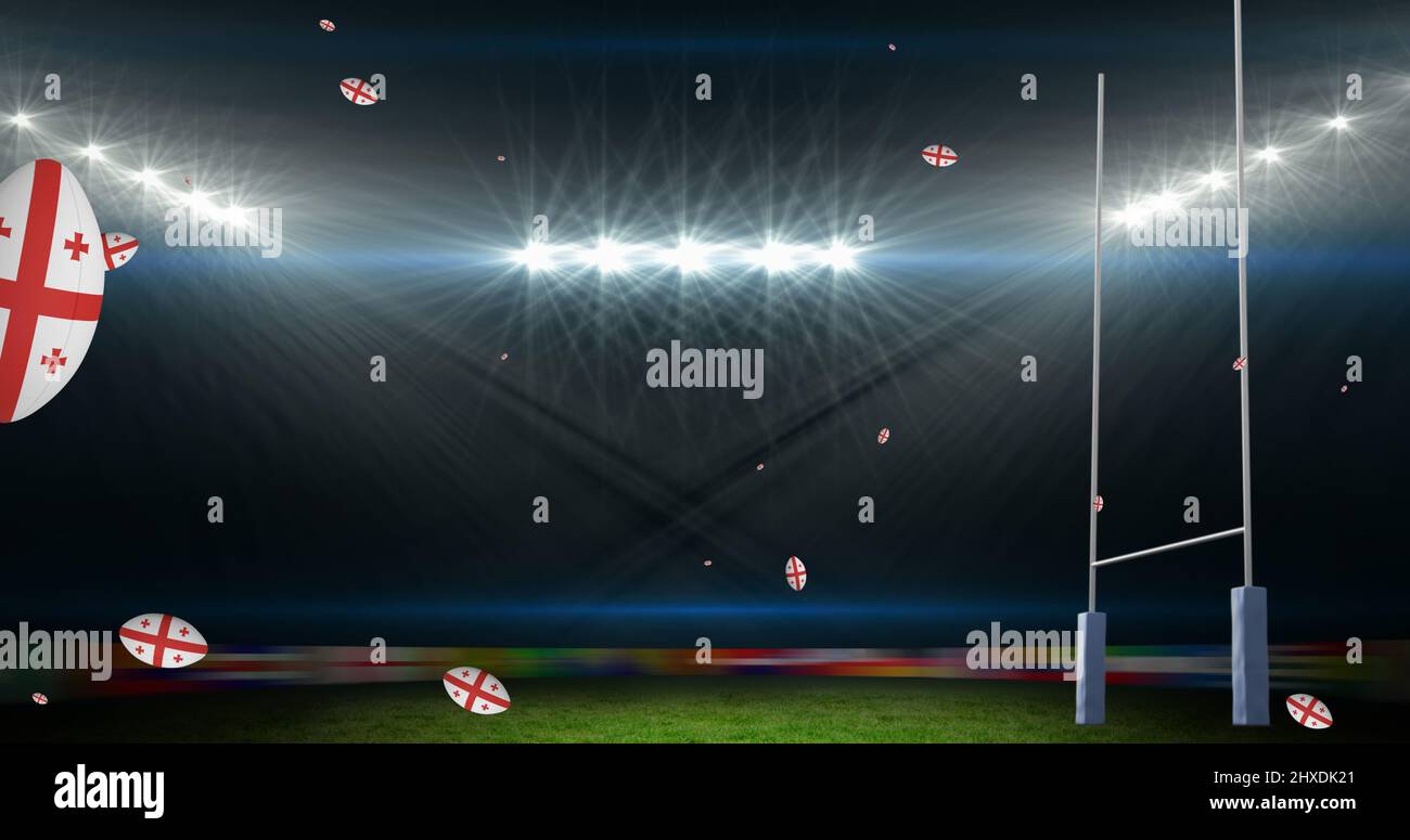 Image of rugby balls coloured with flag of georgia at stadium Stock ...