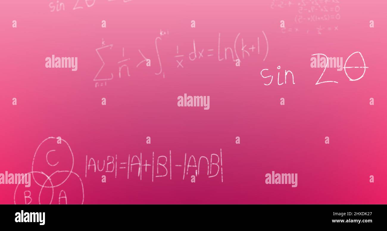 Image of hand written mathematical formulae over pink background Stock ...