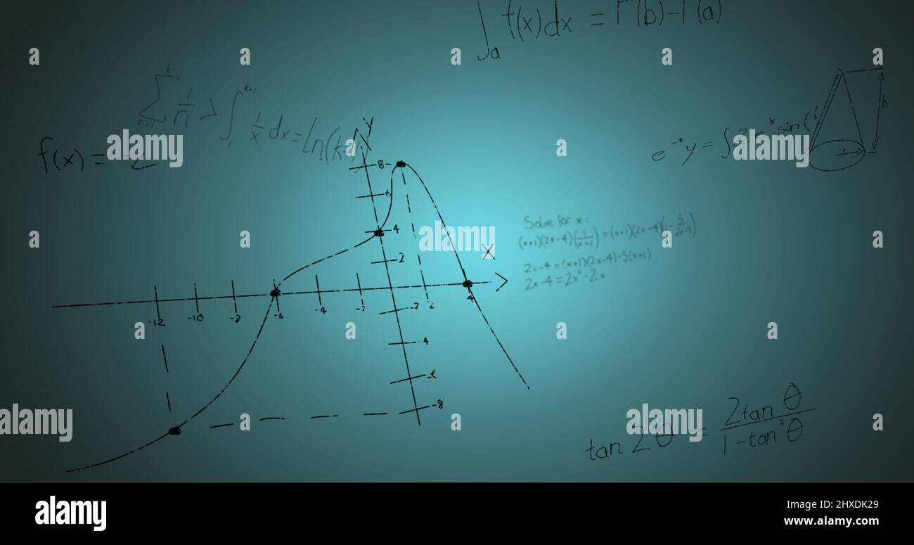 Image of handwritten mathematical formulae over blue background Stock ...