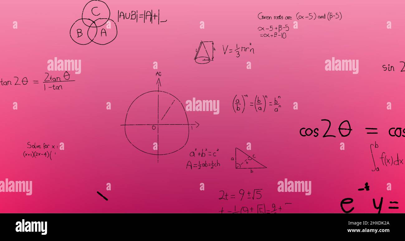 Image of hand written mathematical formulae over pink background Stock ...