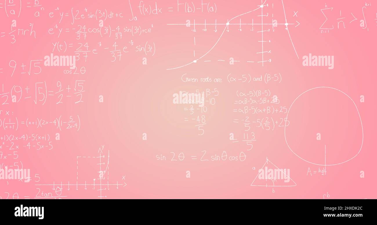 Image of hand written mathematical formulae over pink background Stock ...