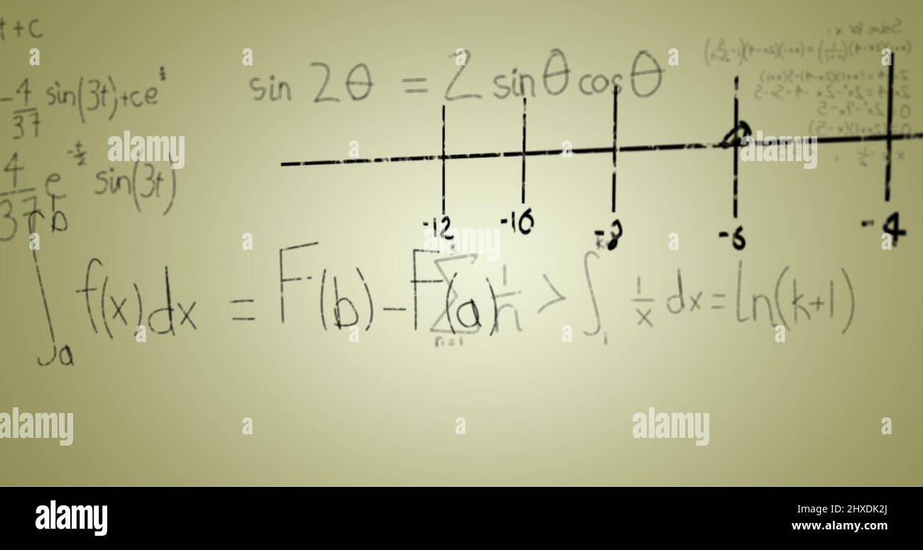 Image of handwritten mathematical formulae over green background Stock ...