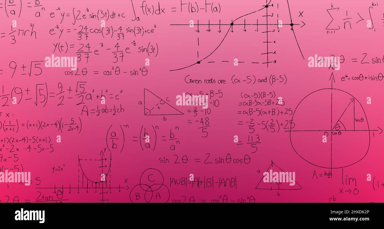 Image of hand written mathematical formulae over pink background Stock ...