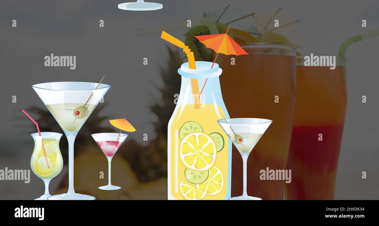 Image of cocktail glasses over multiple cocktails in background Stock ...