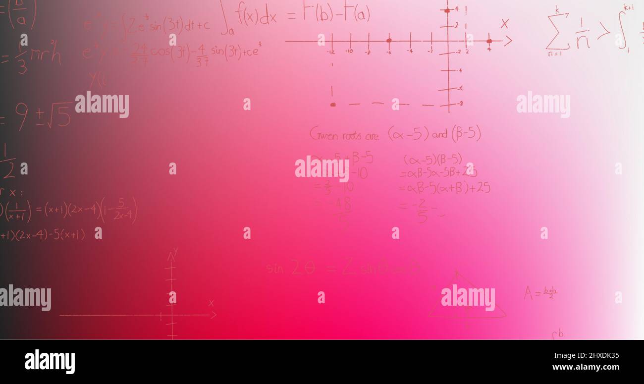 Image of hand written mathematical formulae over pink background Stock ...