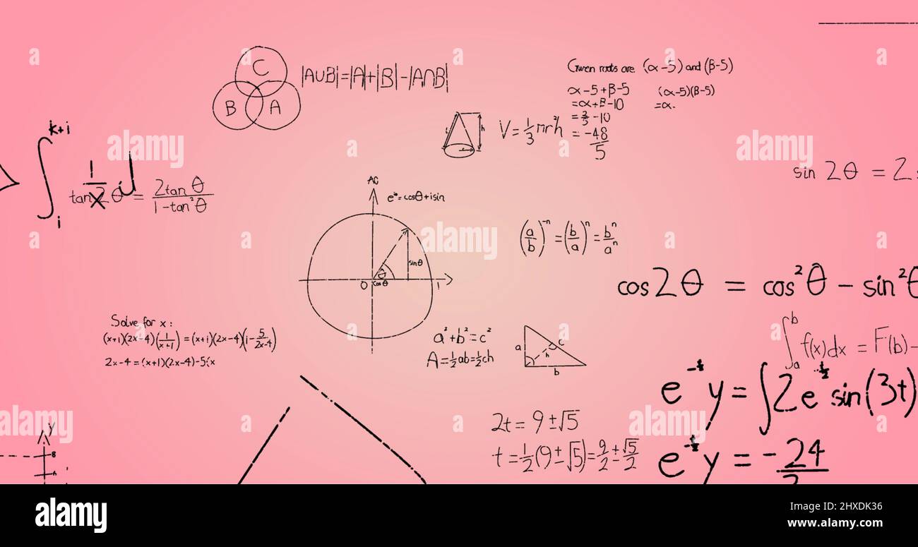 Image of hand written mathematical formulae over pink background Stock ...