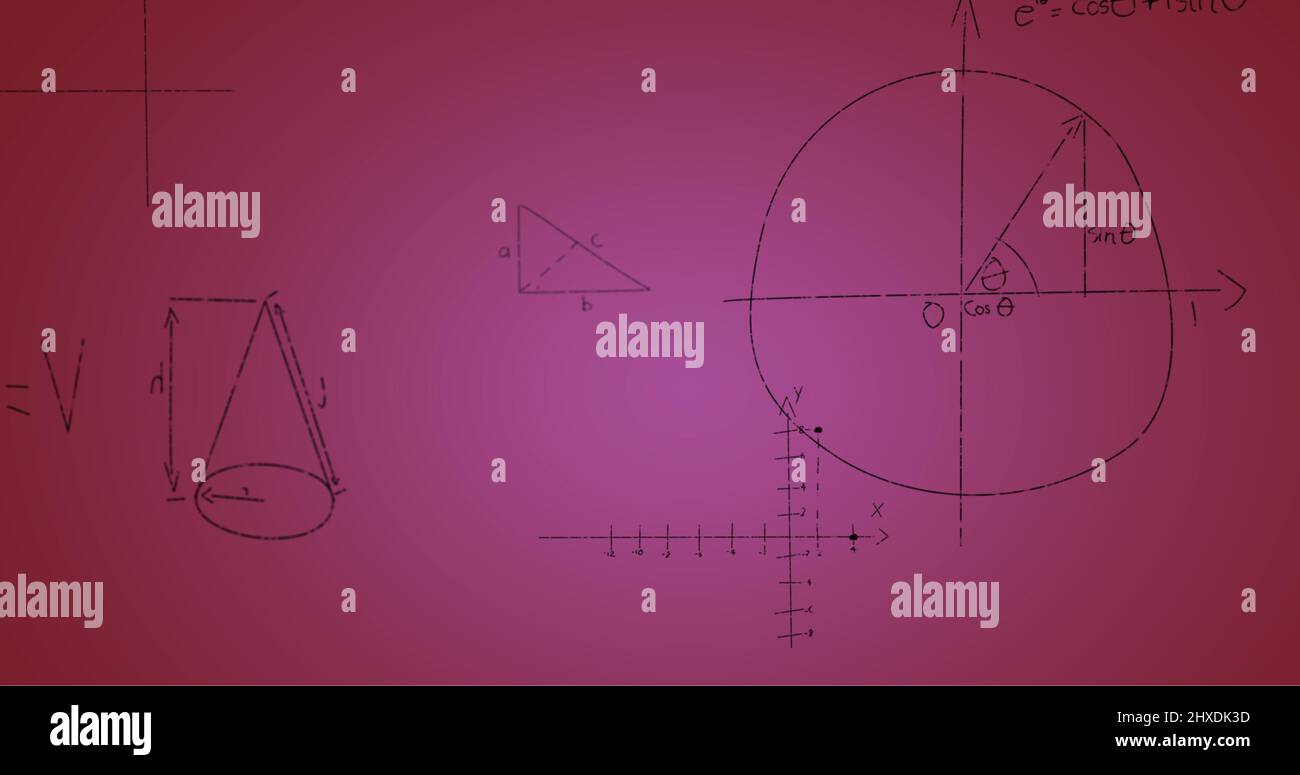 Image of hand written mathematical formulae over pink background Stock ...
