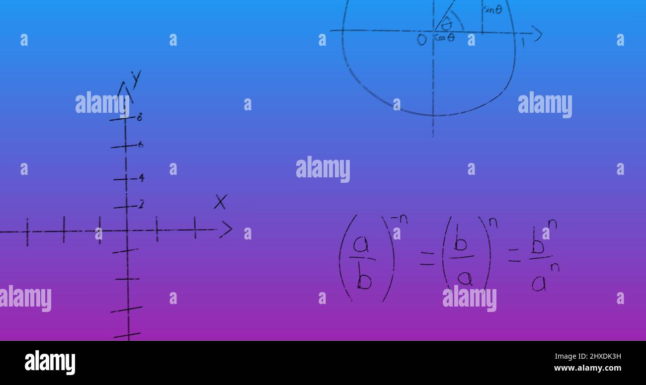 Image of handwritten mathematical formulae over blue to purple ...
