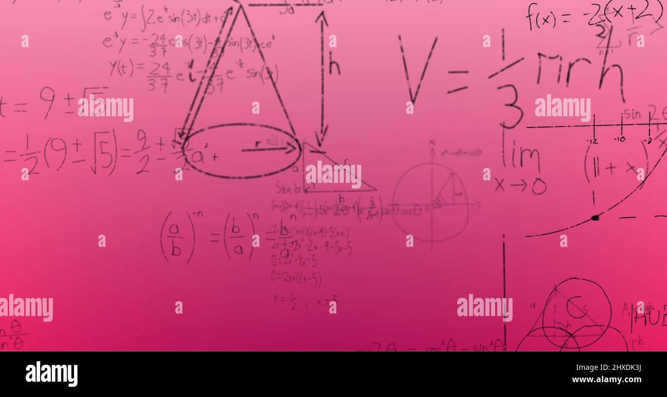 Image of hand written mathematical formulae over pink background Stock ...