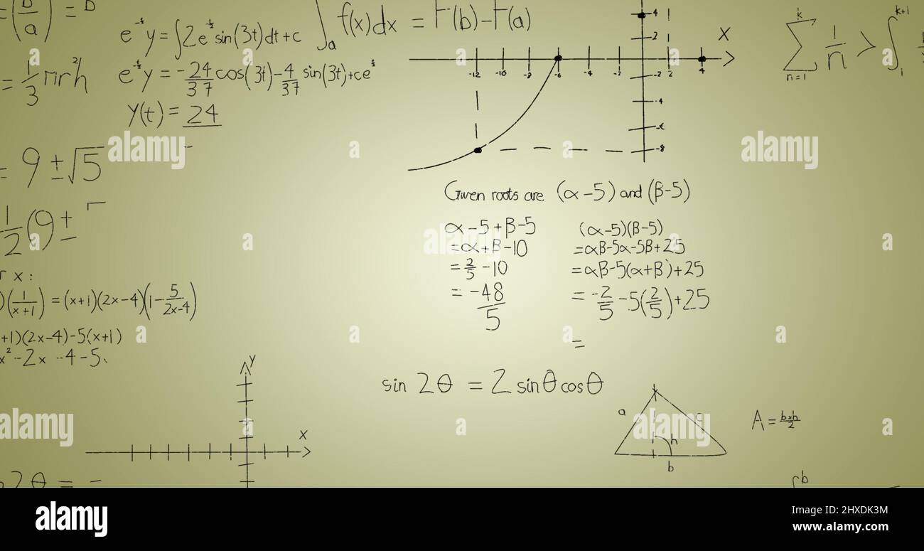 Image of handwritten mathematical formulae over green background Stock ...