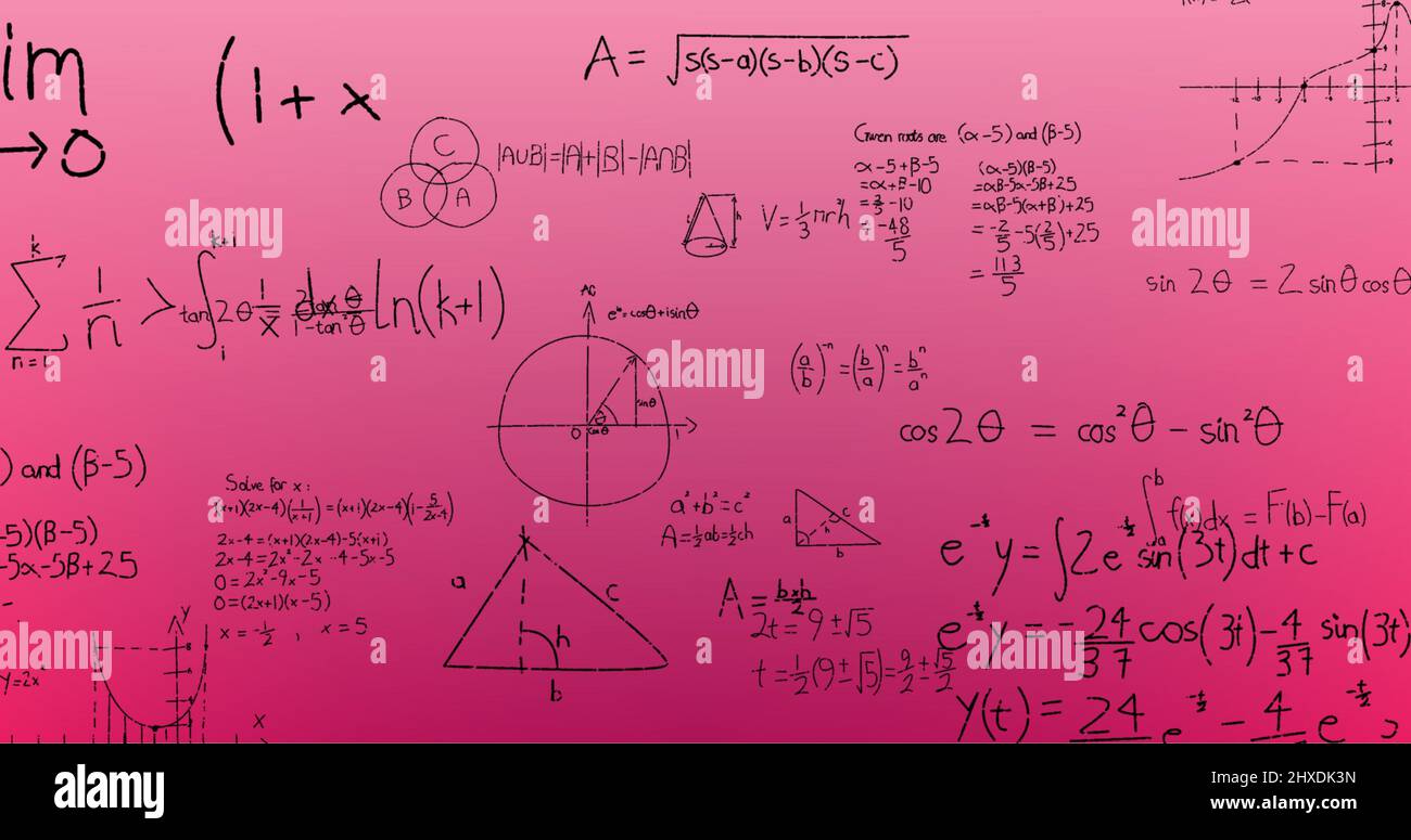 Image of hand written mathematical formulae over pink background Stock ...