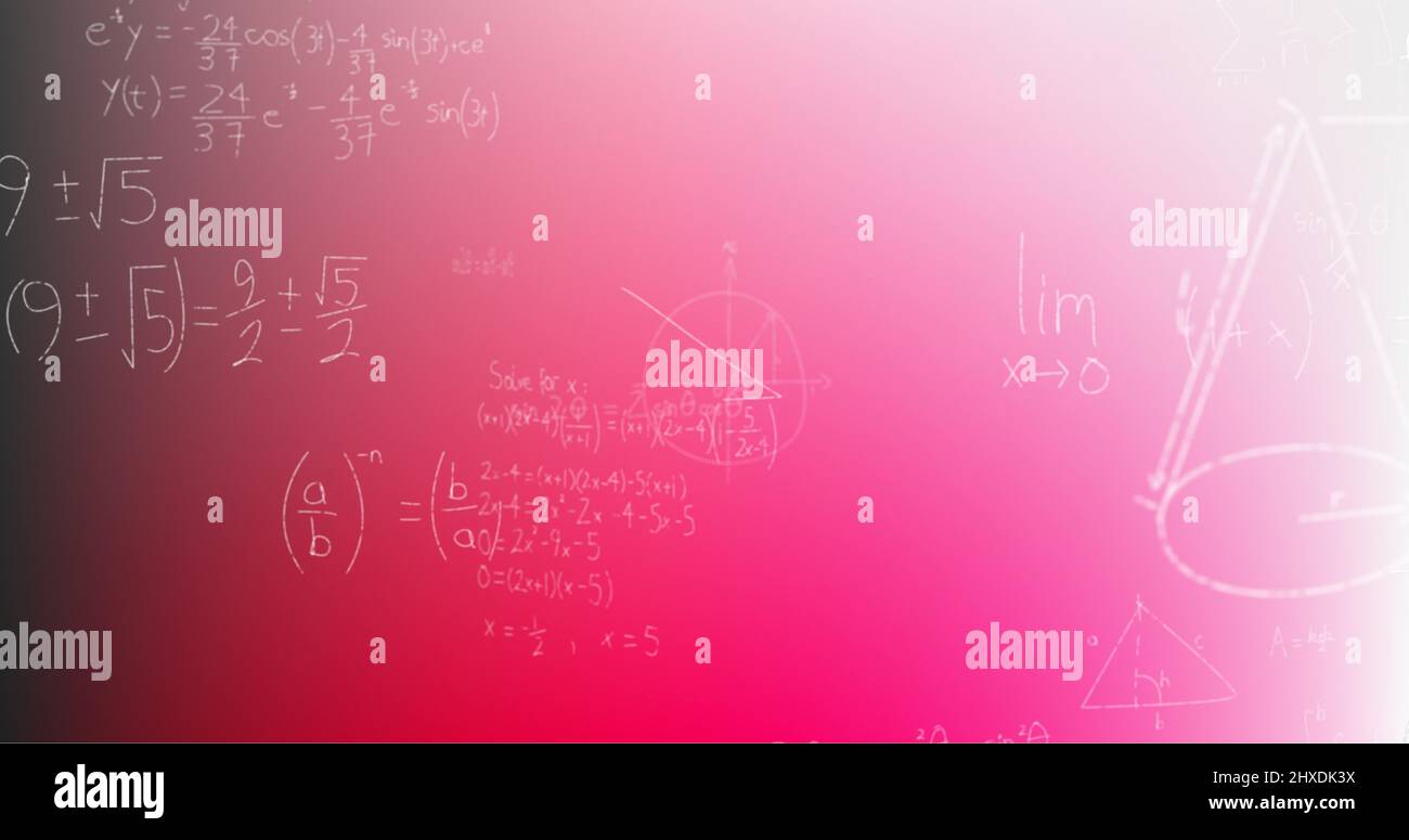 Image of hand written mathematical formulae over pink background Stock ...