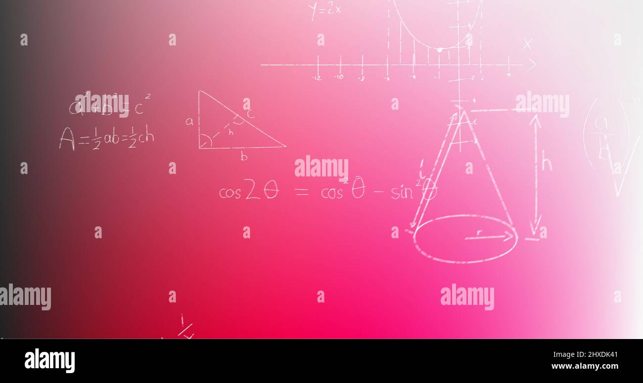 Image of hand written mathematical formulae over pink background Stock ...