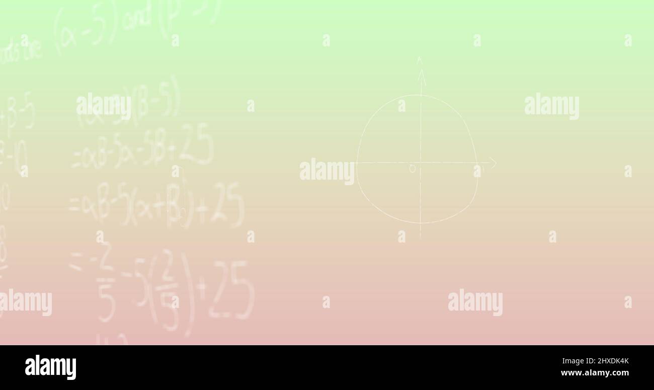 Image of handwritten mathematical formulae over green to pink ...