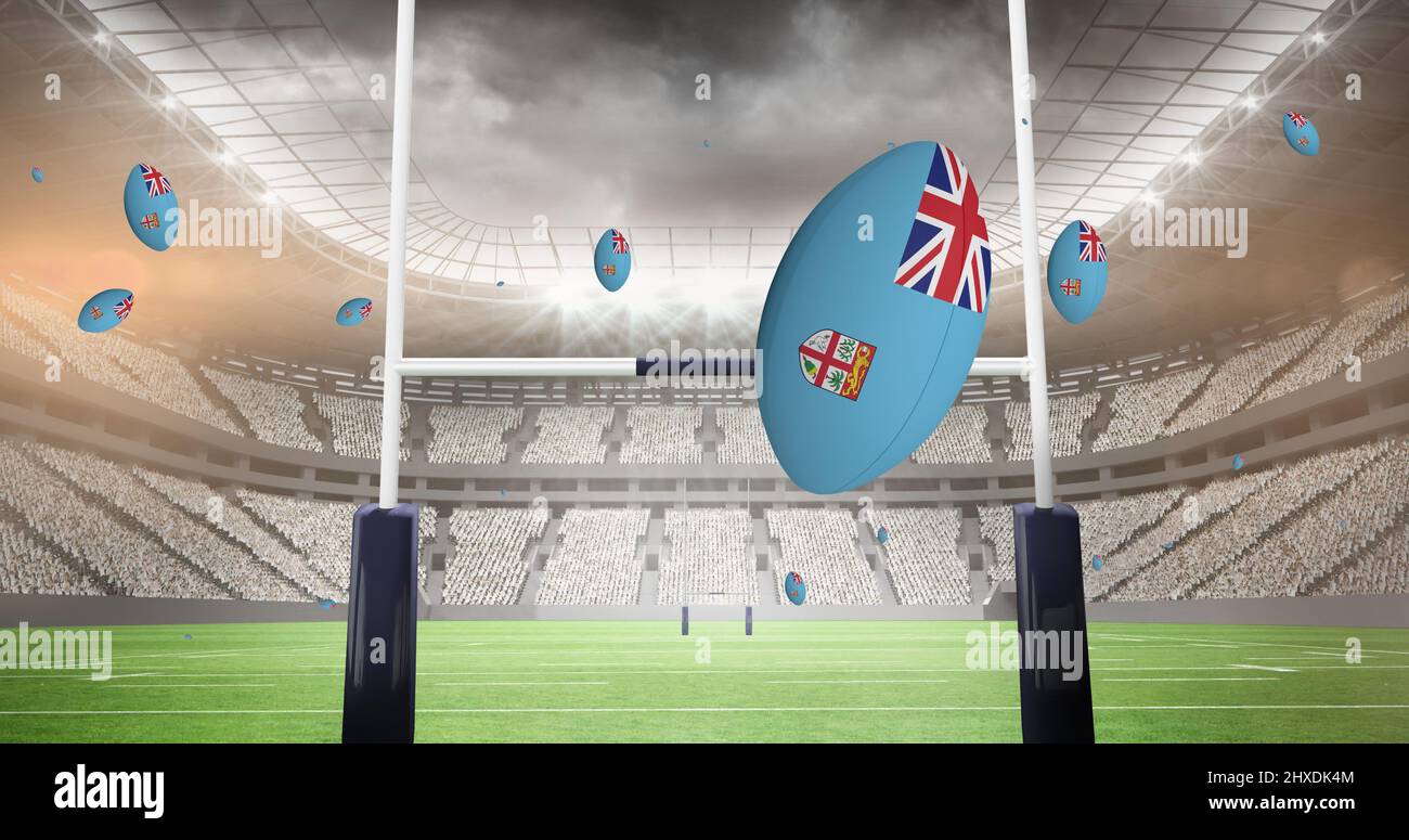 Image of rugby balls coloured with flag of fiji at stadium Stock Photo ...