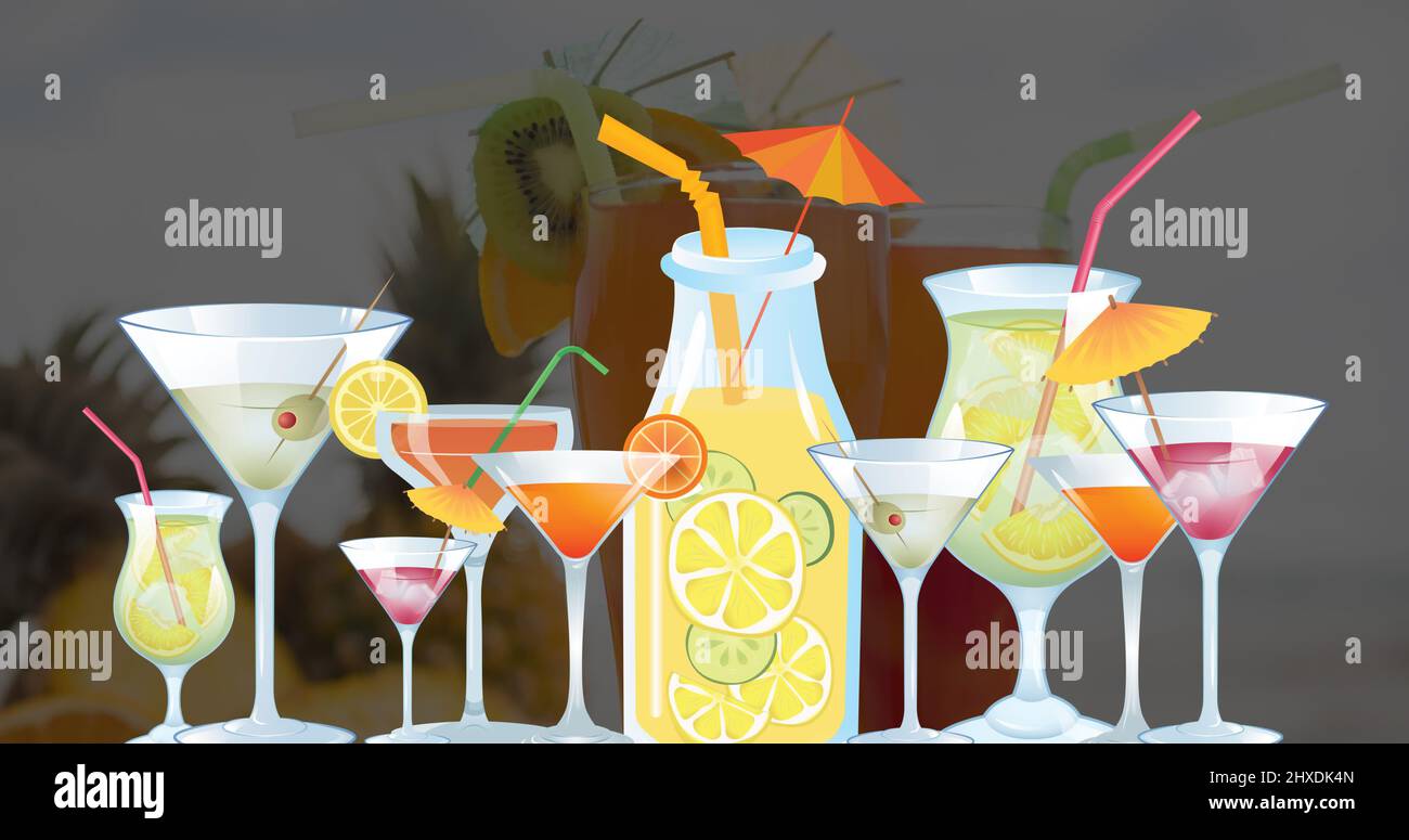 Image of cocktail glasses over multiple cocktails in background Stock ...