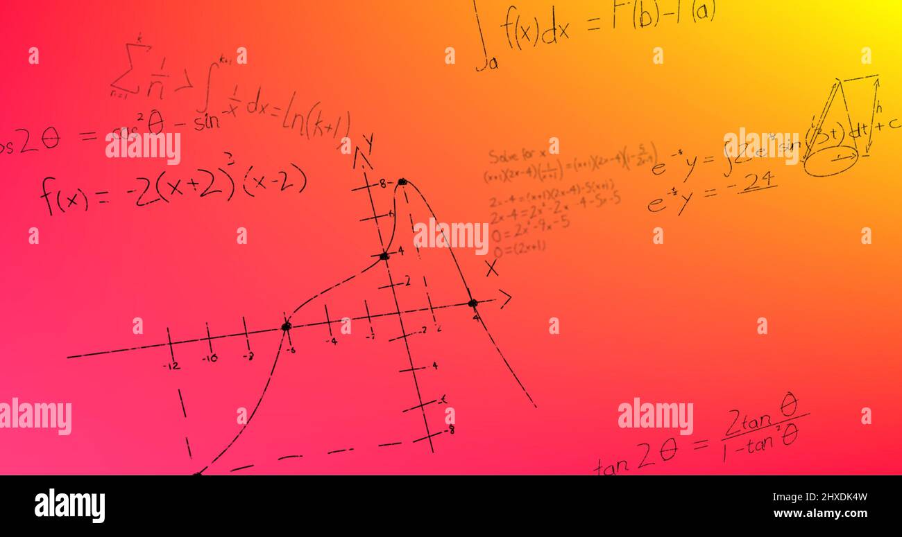 Image of hand written mathematical formulae over pink background Stock ...