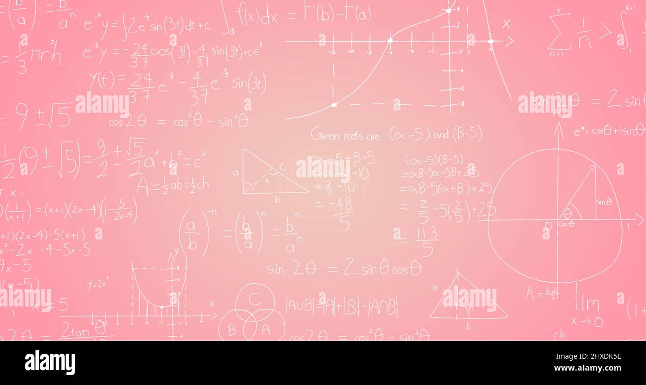 Image of hand written mathematical formulae over pink background Stock ...