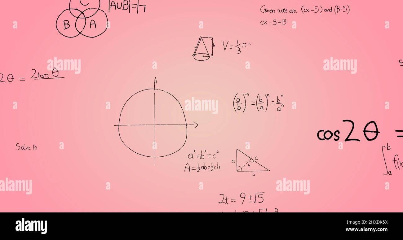 Image of hand written mathematical formulae over pink background Stock ...