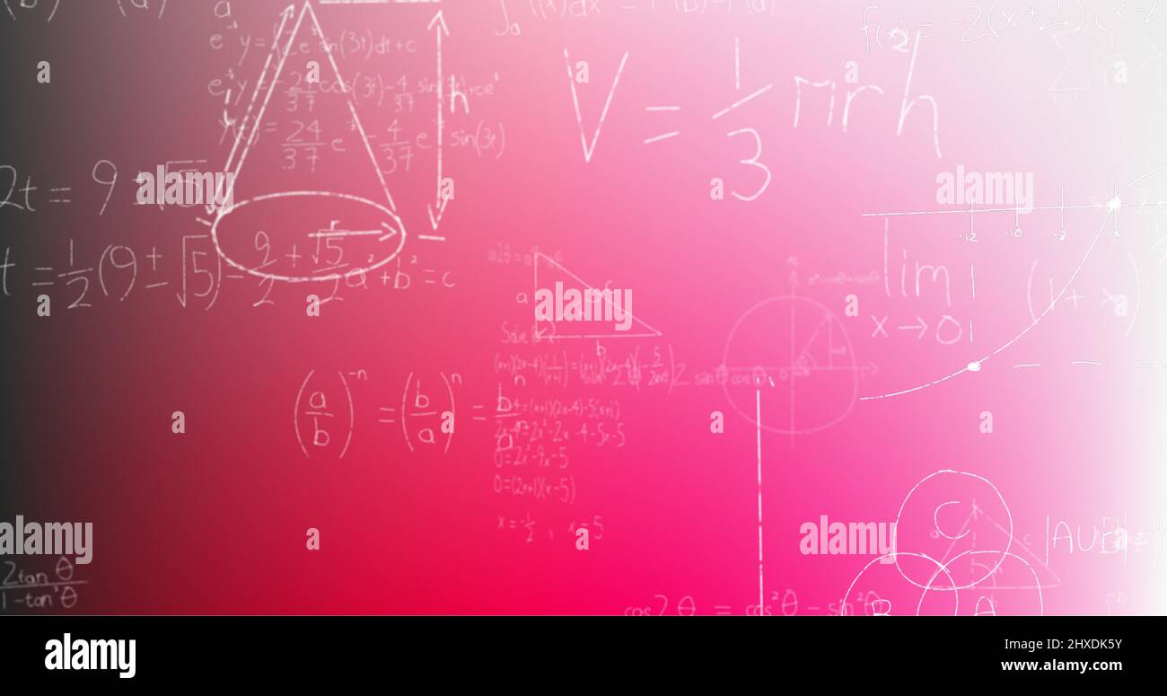 Image of hand written mathematical formulae over pink background Stock ...