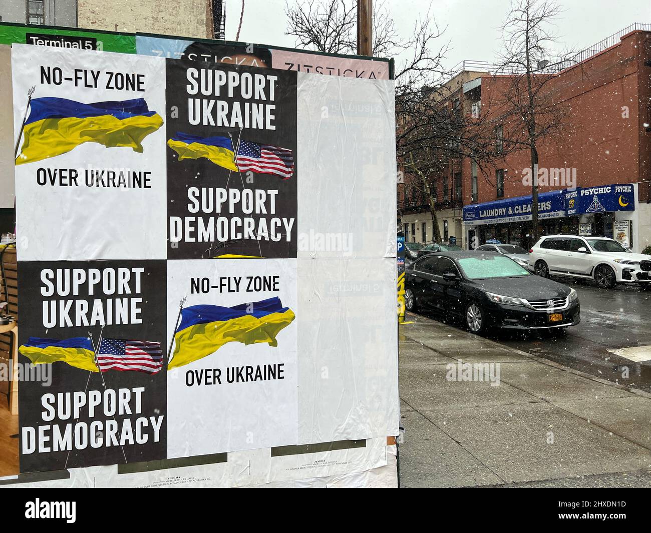 Posters with the slogans 'No-fly zone over Ukraine' and 'Support ...