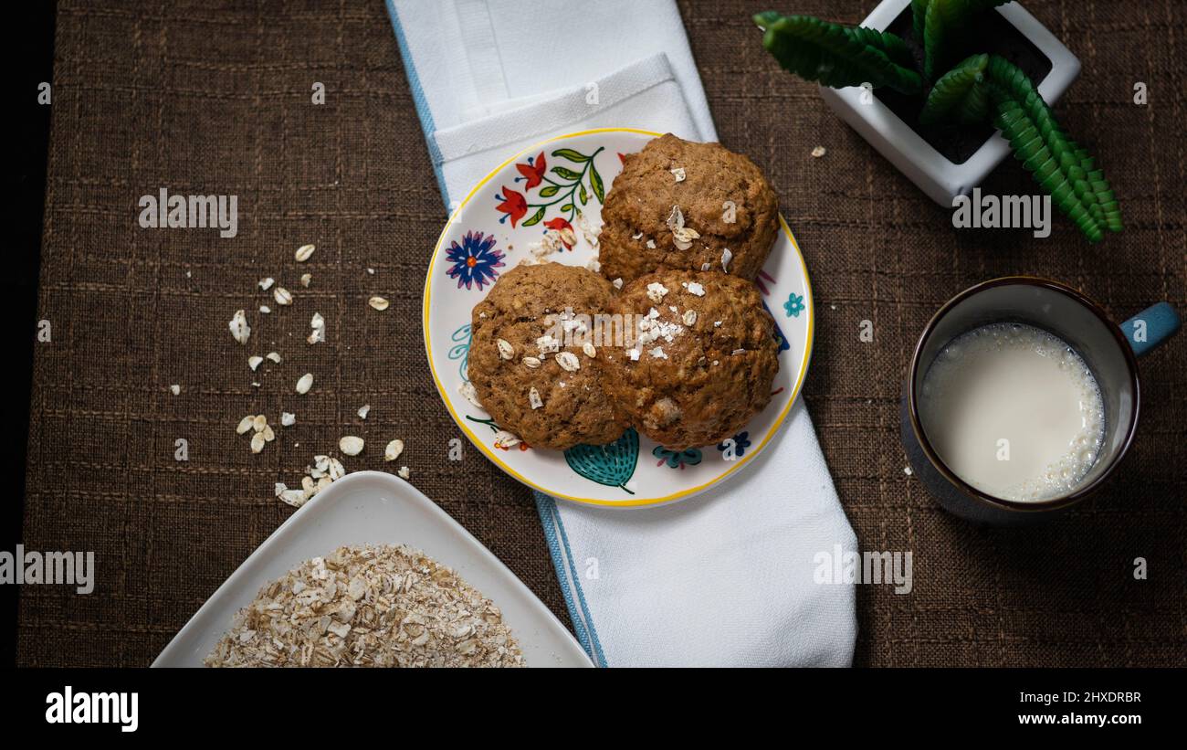 fresh and delicious oatmeal cookies from different angles Stock Photo ...