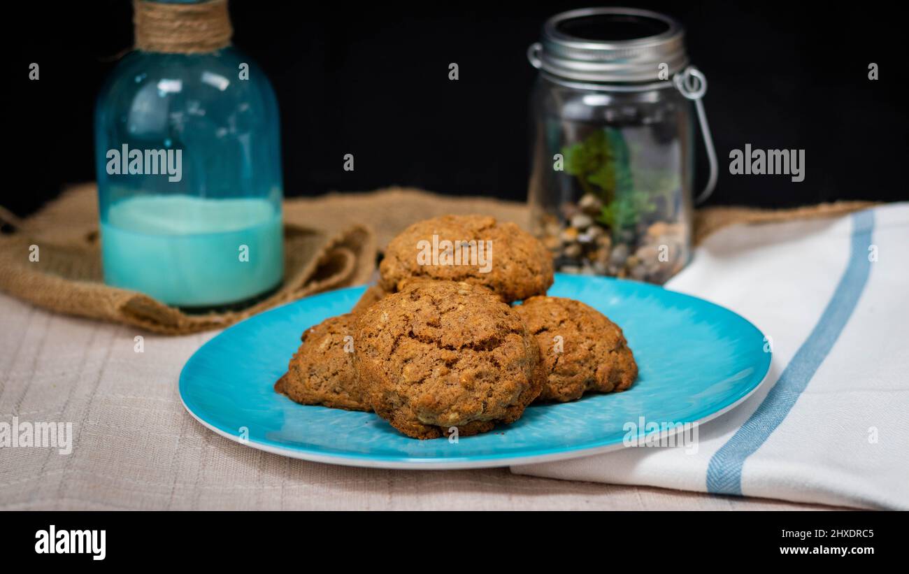 fresh and delicious oatmeal cookies from different angles Stock Photo ...