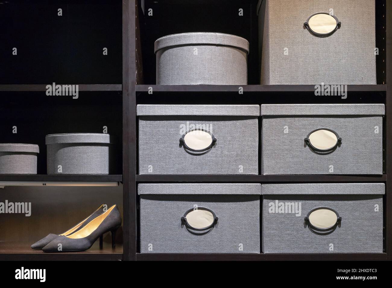 Gray cardboard boxes with lids for storing household items Stock Photo ...