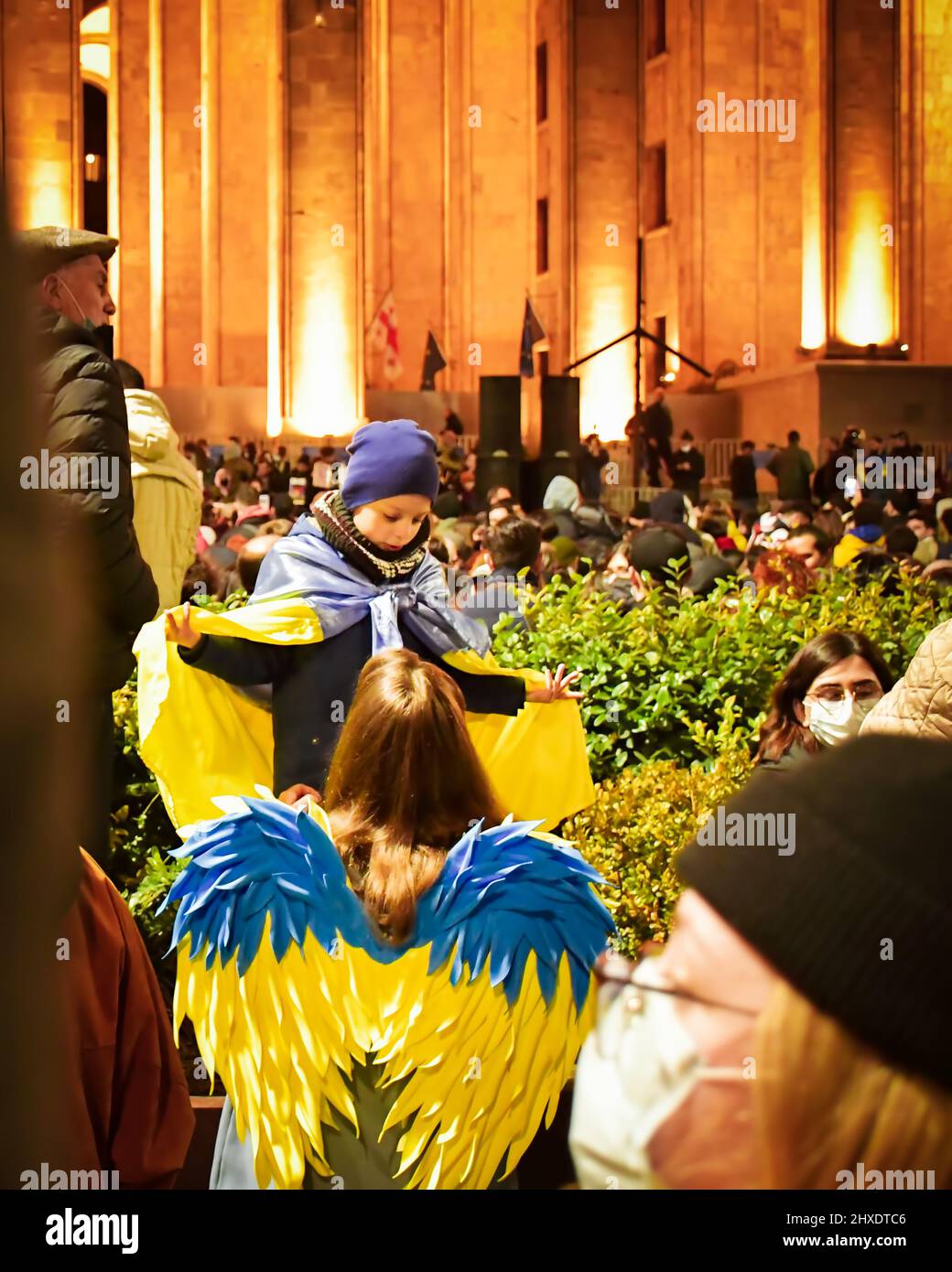 Tbilisi, Georgia - 1st march, 2022: ukrainian mother and son together ...