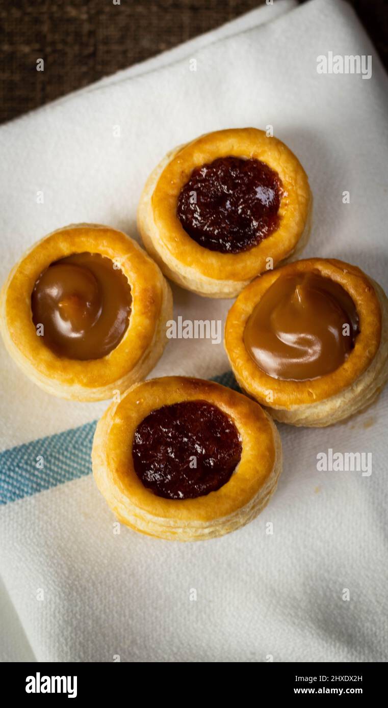 Delicious volovan for dessert filled with fruit jam Stock Photo - Alamy