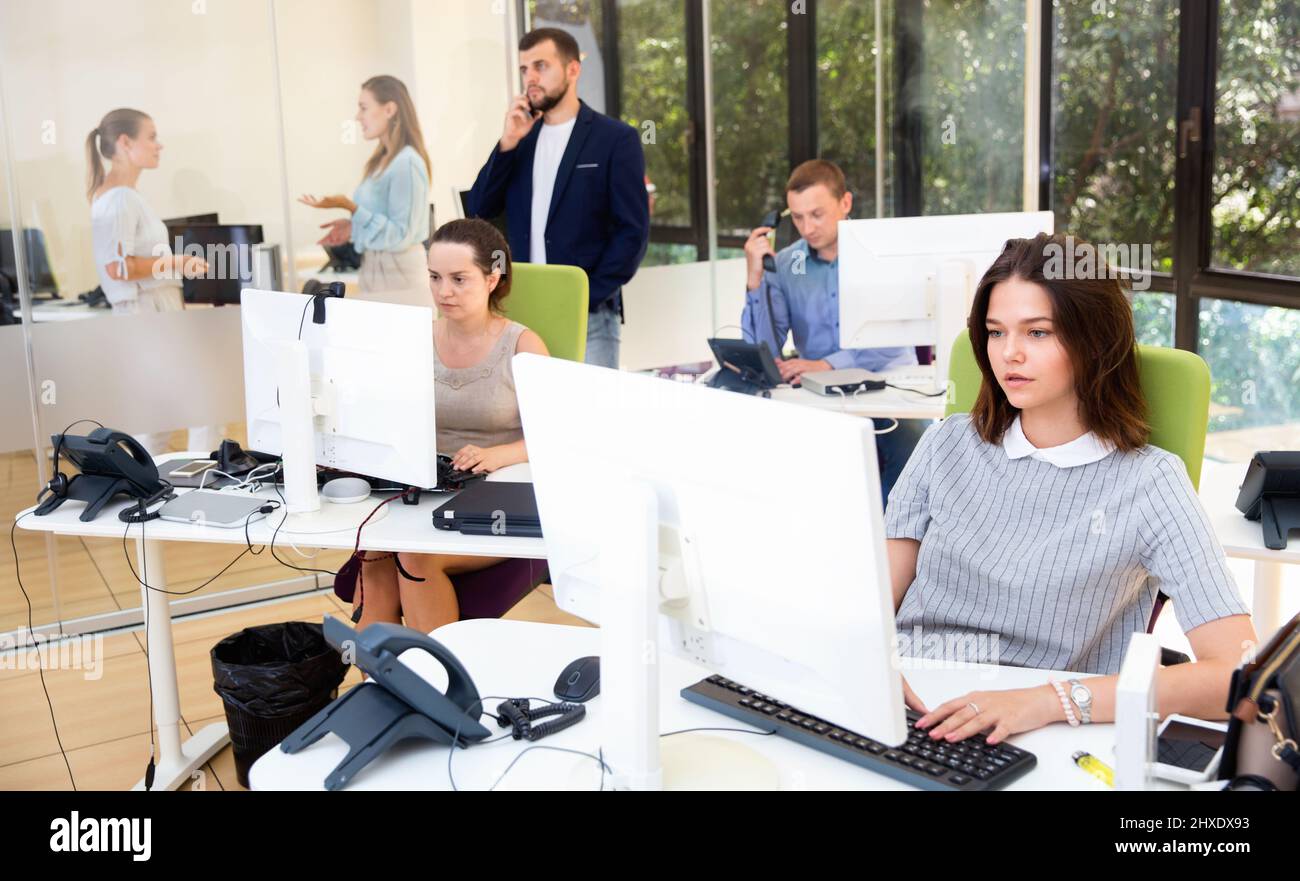 Group of successful business people during daily work in modern co ...