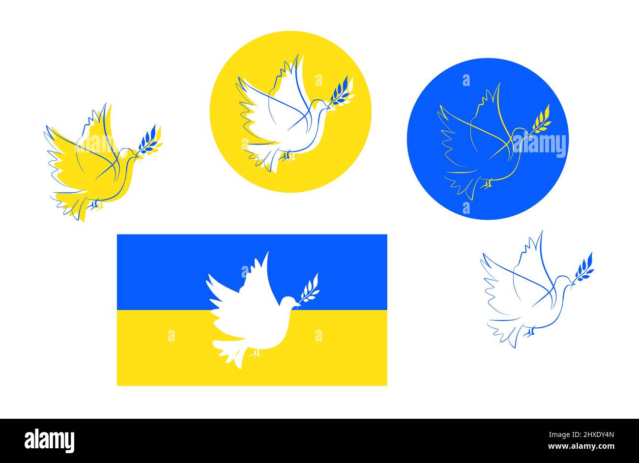Peace for Ukraine concept sketches in form of stickers, Ukrainian flag ...