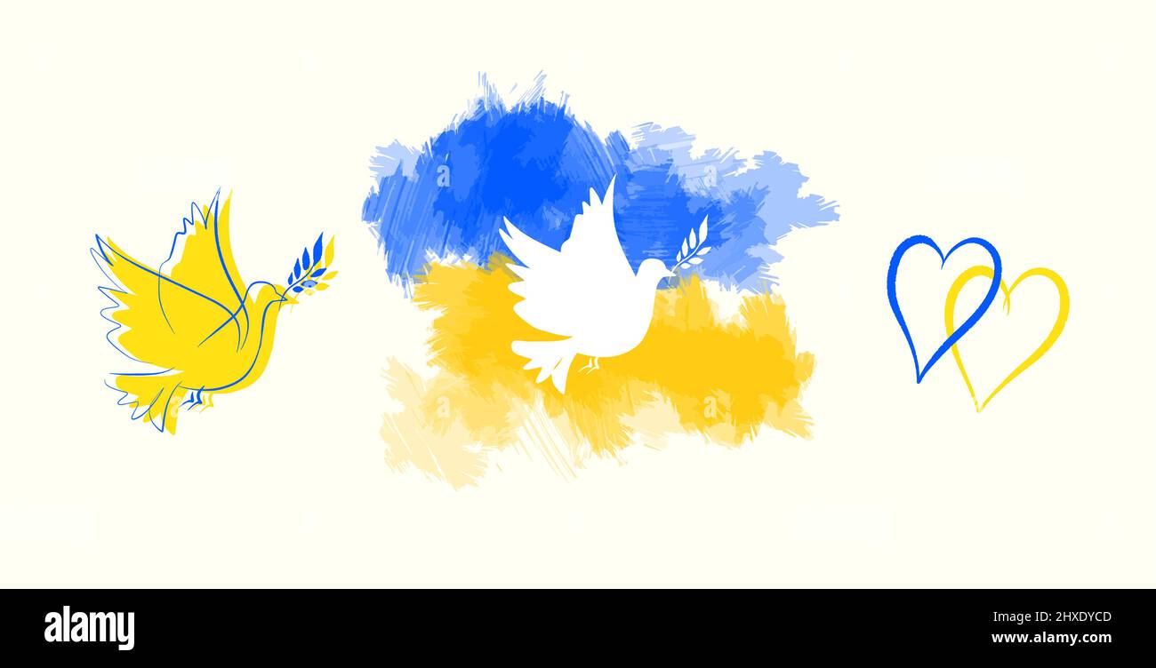 Peace for Ukraine concept sketches in form of stickers, Ukrainian flag ...