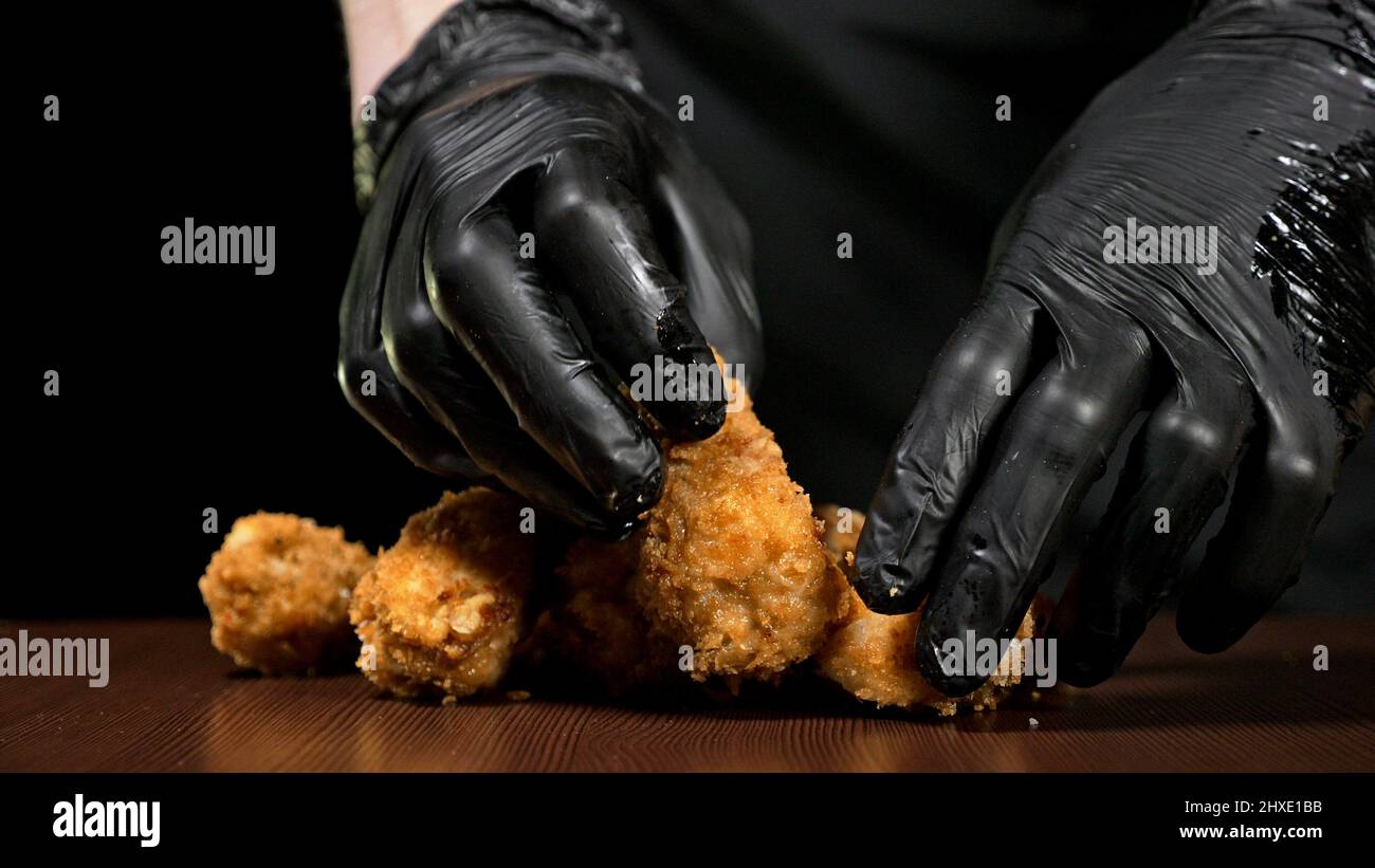 Cool beautiful fresh juicy cooked chicken wings in breading. Buffalo ...