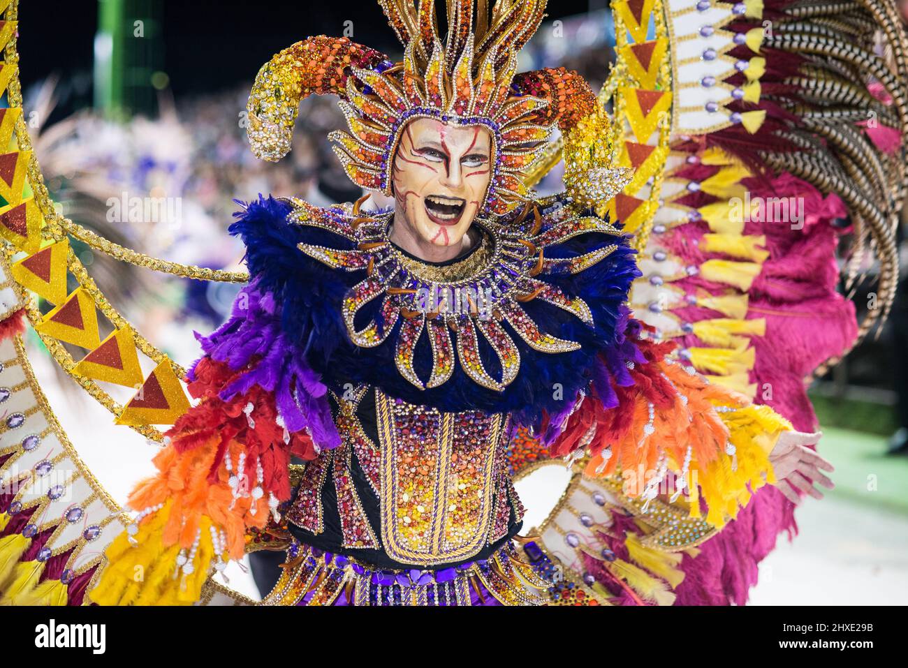 Male performer dances during Carnival Parade in Corrientes City Stock ...