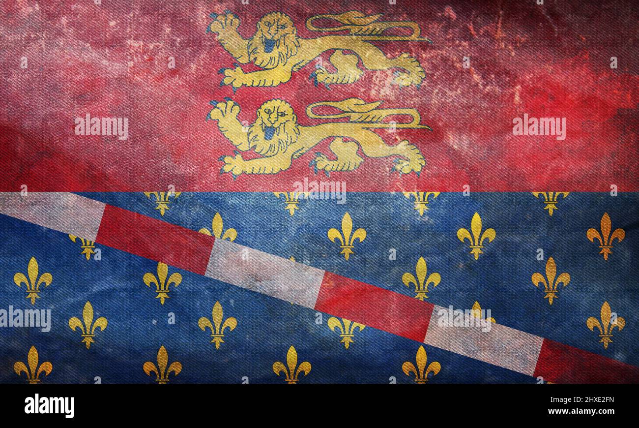 Top view of retroflag Eure, France with grunge texture. French travel ...