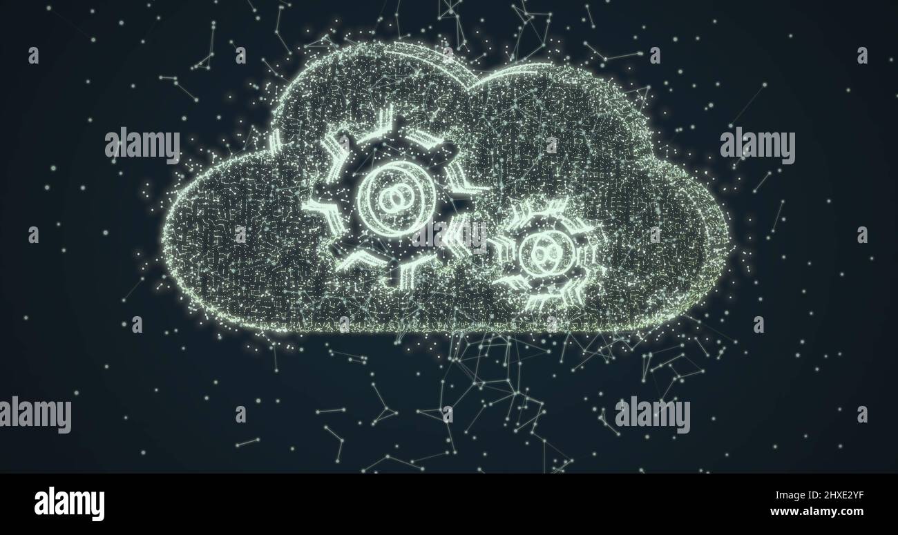 Image of cloud and cogs digital icon with network of connections over ...