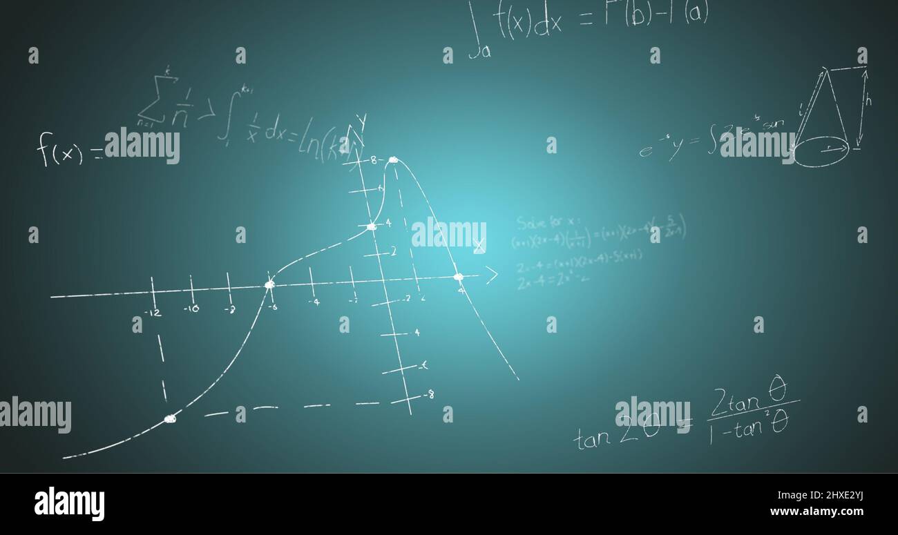 Image of handwritten mathematical formulae over blue background Stock ...
