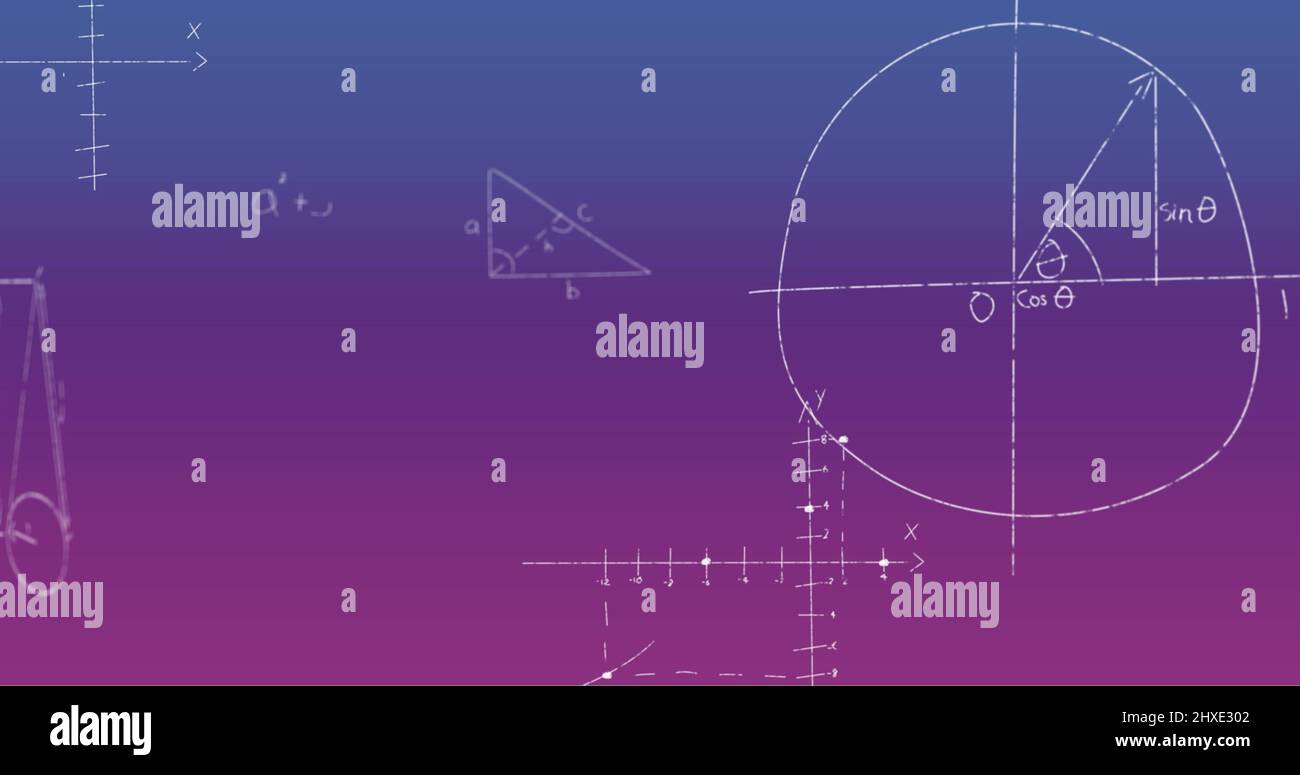 Image of handwritten mathematical formulae over blue to purple ...