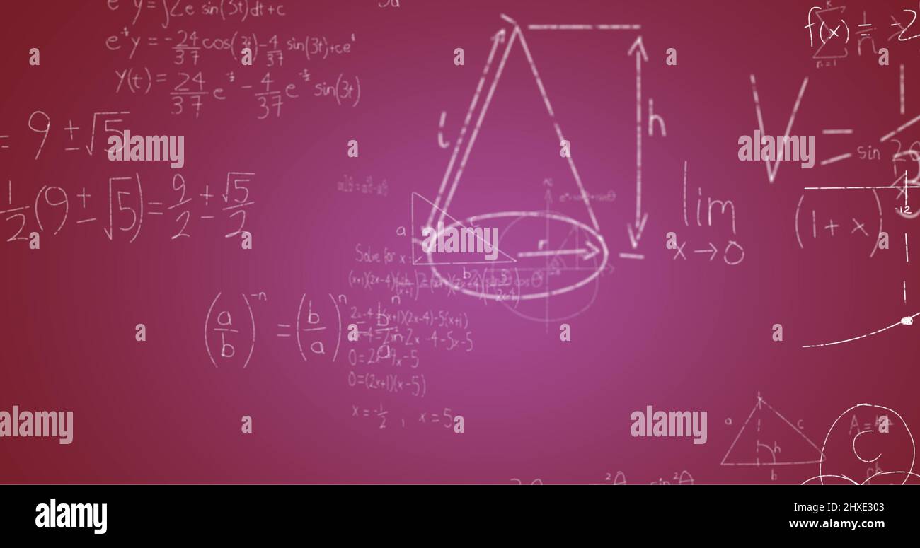 Image of handwritten mathematical formulae over purple background Stock ...