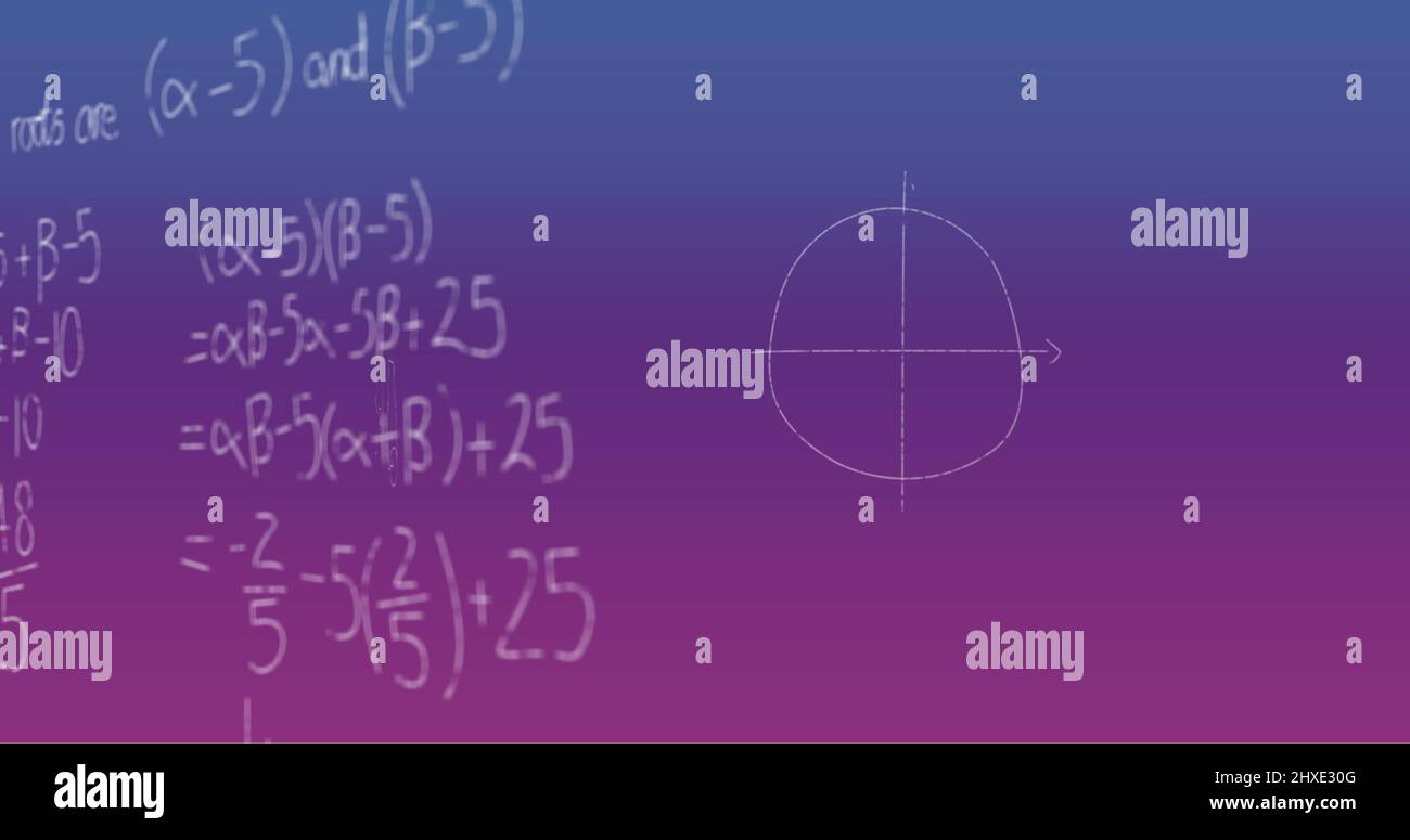 Image of handwritten mathematical formulae over blue to purple ...
