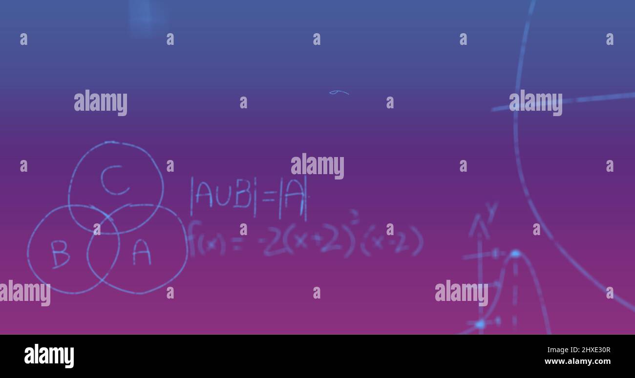 Image of handwritten mathematical formulae over purple background Stock ...