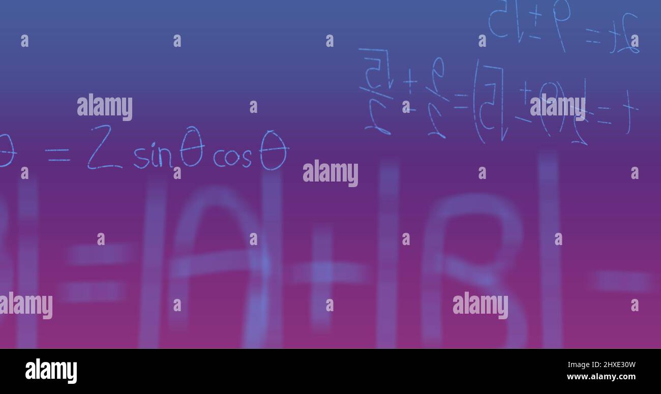 Image of handwritten mathematical formulae over purple background Stock ...