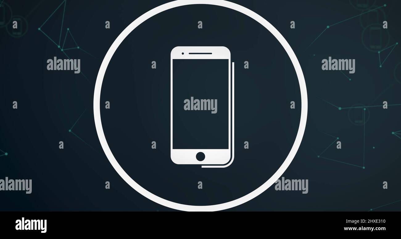 Image of smartphone digital icon and connections over black background ...