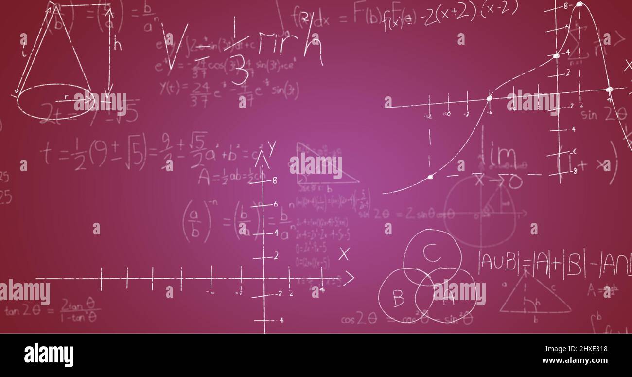 Image of handwritten mathematical formulae over purple background Stock ...
