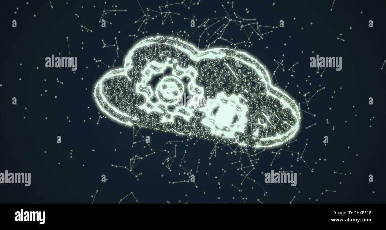 Image of cloud and cogs digital icon with network of connections over ...