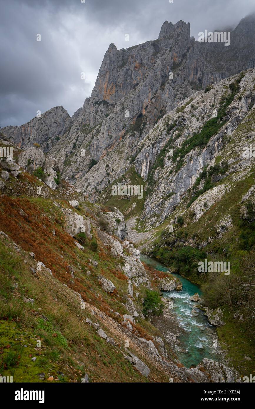 Ruta del Cares trail nature landscape in Picos de Europa national park ...