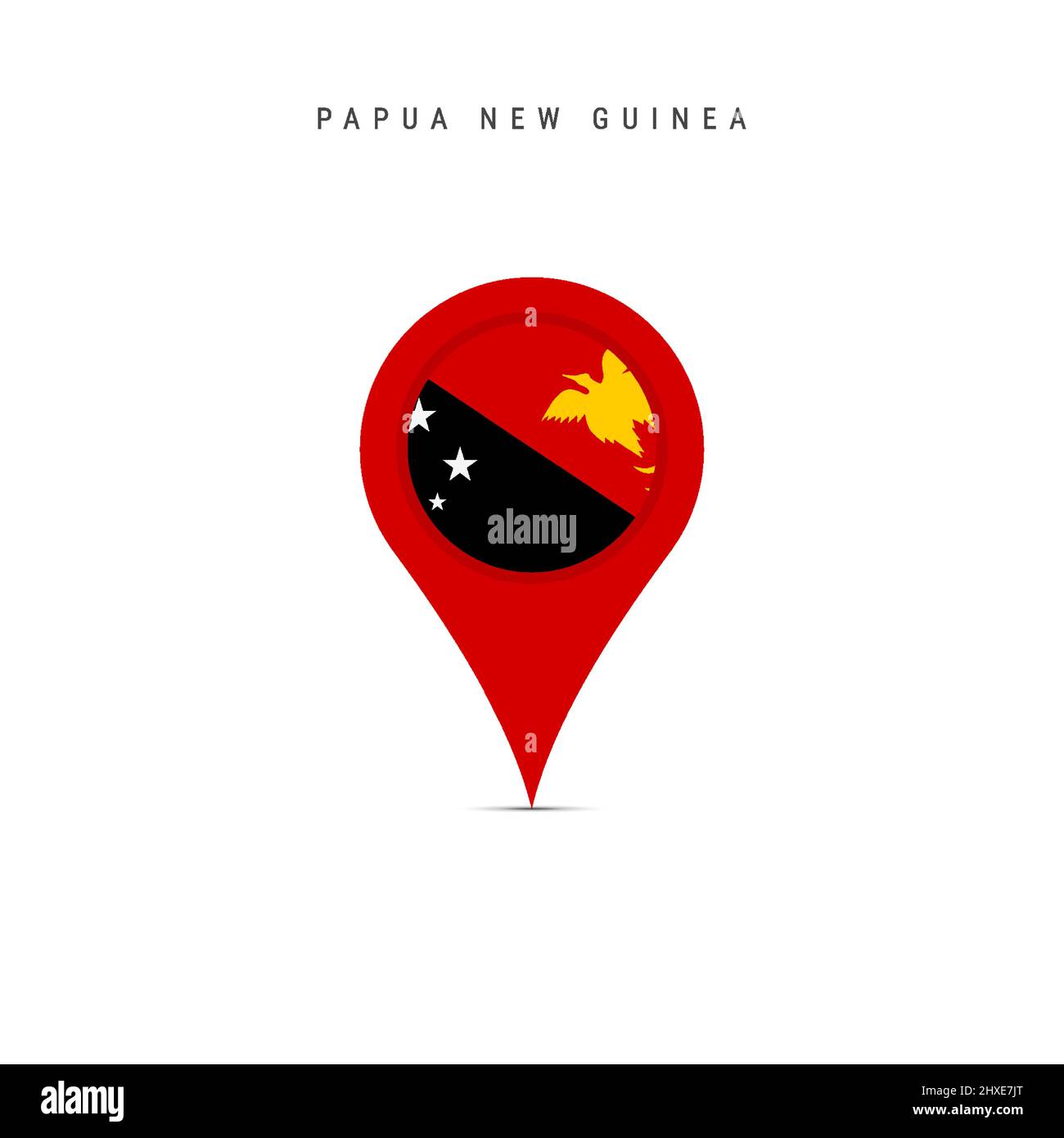 Teardrop map marker with flag of Papua New Guinea. PNG flag inserted in the location map pin ...