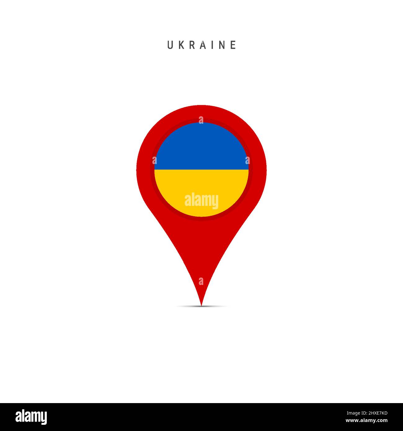 Teardrop map marker with flag of Ukraine. Ukrainian flag inserted in the location map pin. Flat ...