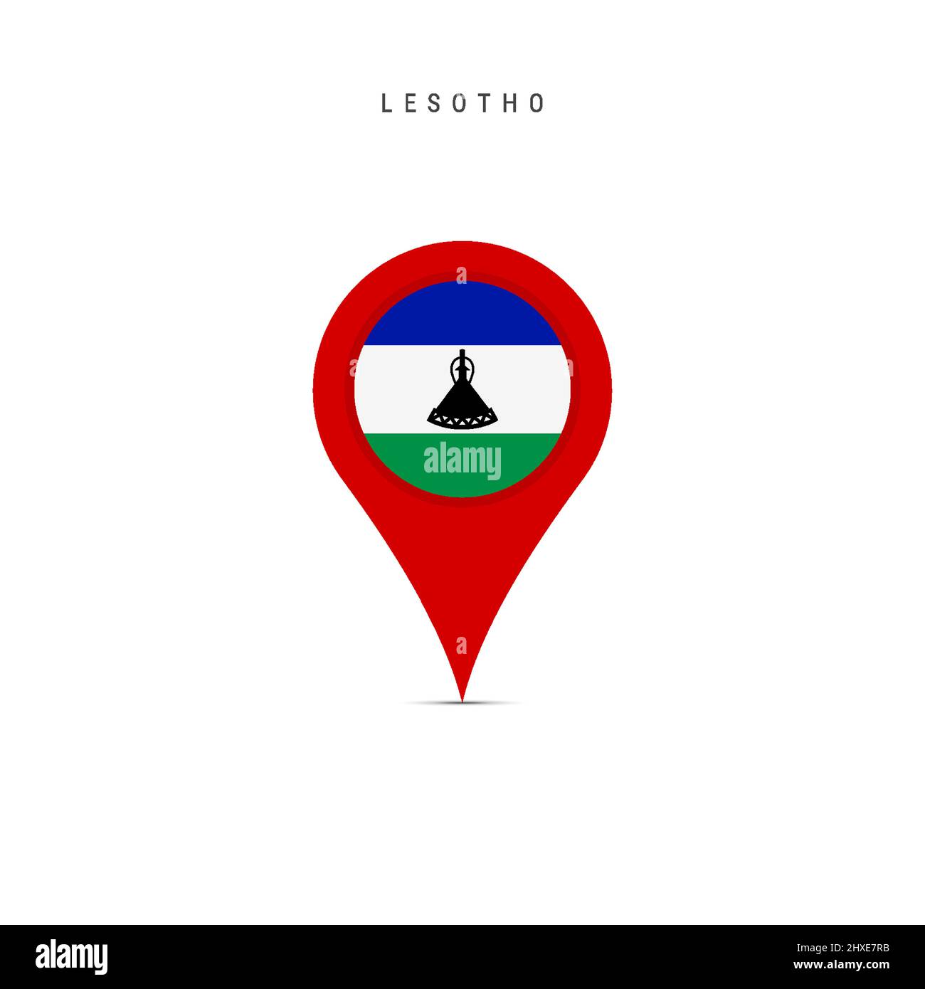 Teardrop map marker with flag of Lesotho. Kingdom of Lesotho flag inserted in the location map ...